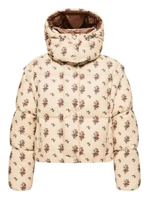 Moncler Moncler Torcol Hooded Floral Print Down Jacket Light Beige