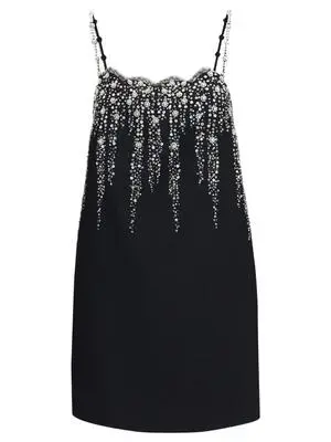 Valentino Garavani Embellished Crepe Couture Short Dress With Lace Trim - Black