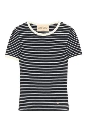 Valentino Garavani Striped Short Sleeve Knit Crewneck - Black
