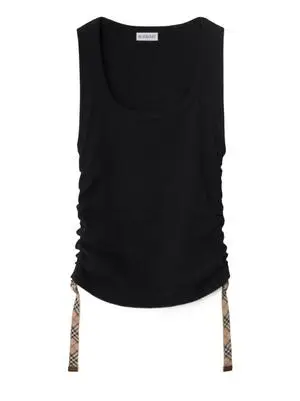 Burberry Ribbed Tank Top With Check Buckle Detail - Black
