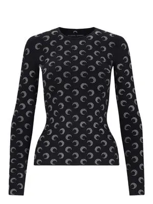MARINE SERRE Moon Print Crewneck Long Sleeve T-shirt - Black