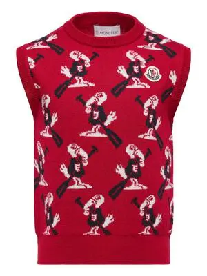 Moncler Duck Jacquard Wool Vest - Red