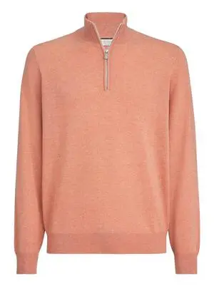 Brunello Cucinelli Brunello Cucinelli Men's Half-Zip Cashmere Sweater Apricot