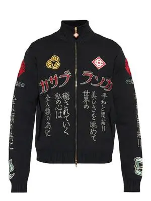 Casablanca Zip-up Knitted Cardigan With Embroidered Details - Black