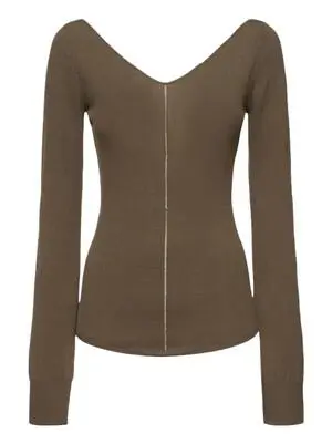 LEMAIRE Viscose Crepe Wide V-neck Top - Brown