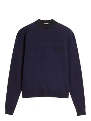 Jacquemus Tricot Knit Jumper With Embroidered 'j - Navy Blue
