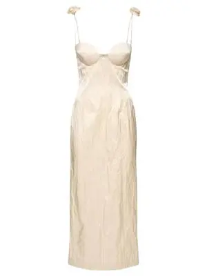 MAGDA BUTRYM Magda Butrym Cotton Blend Midi Dress With Flower Appliqués