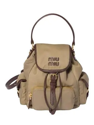 Miu Miu Canvas And Leather Backpack - Khaki
