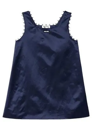Miu Miu Satin Mini Dress With Embroidered Accents - Navy