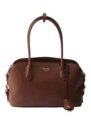 Prada Prada Signet Medium Leather Tote Bag Chestnut Brown