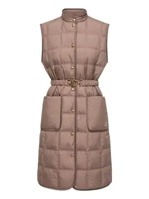 Moncler Cygnette Square Quilted Long Down Vest Brown