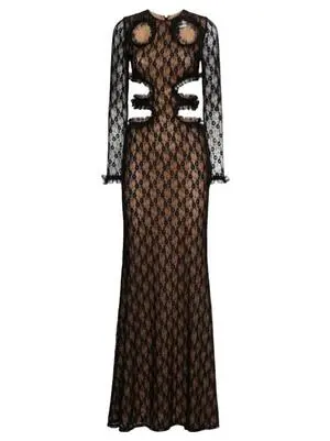 SELF-PORTRAIT Long-sleeved Lace Gown With Cut-outs - Black