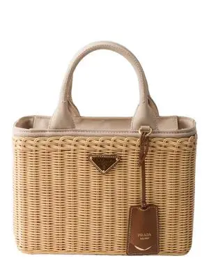PRADA Prada Medium Wicker And Canvas Tote Bag