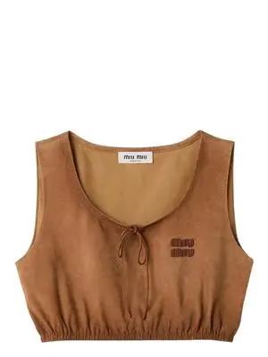 Miu Miu Waxed Suede Crop Top - Cinnamon