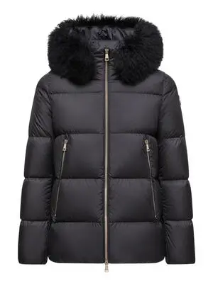 Moncler Laichefur Shearling-Trimmed Short Down Jacket Black
