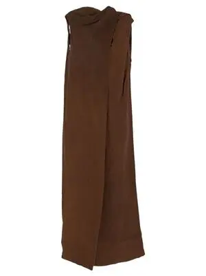 UMA WANG Sleeveless Draped Midi Dress - Brown