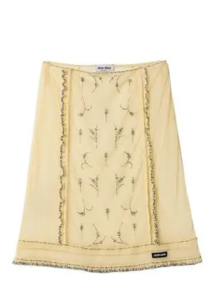 Miu Miu Embroidered Tulle Trumpet Skirt - Vanilla