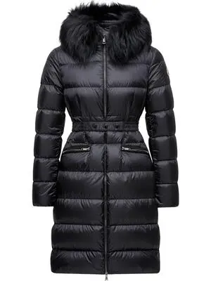 Moncler Boedic Hooded Long Down Jacket With Fur Trim - Black