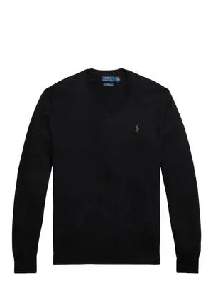 Polo Ralph Lauren V-neck Jumper With Embroidered Logo - Black
