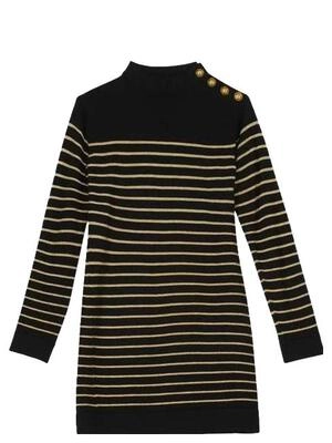 Balmain Striped High-neck Dress With Button Detail - Black