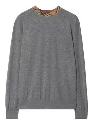 Burberry Check Trim Wool Sweater - Grey