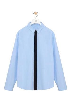 Loewe Contrast-placket Long-sleeve Shirt - Light Blue