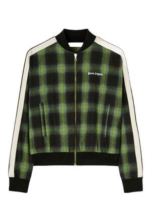 Palm Angels Plaid Bomber Jacket With Logo Embroidery - Green