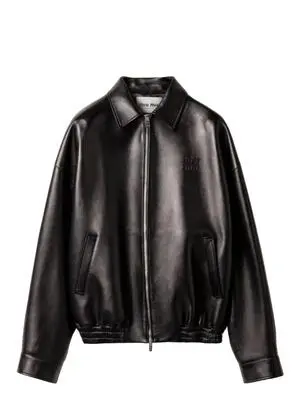Miu Miu Plongé Leather Zip-up Jacket - Black
