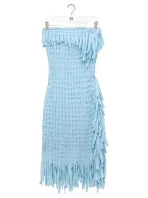 Loewe Silk Dress With Hand-knitted Stripes And Fringe - Light Blue