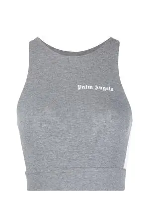 Palm Angels Logo Printed Ribbed Knit Sport Bra - Gray