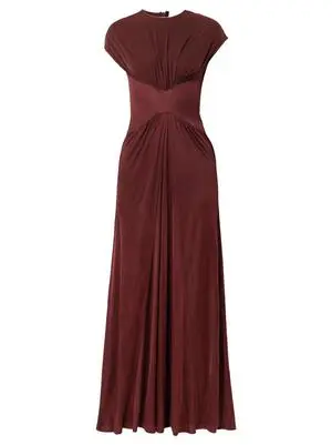 Galvan Gathered Satin-jersey Gown - Brown