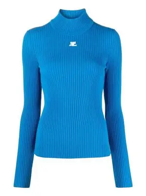 COURREGES Logo Embroidered Roll-neck Jumper - Blue