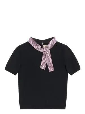 Valentino Garavani Short-sleeved Knit Top With Embellished Collar - Black