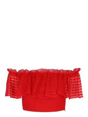 Alexander McQueen Cropped Off-the-shoulder Top With Ruffled Hem - Red