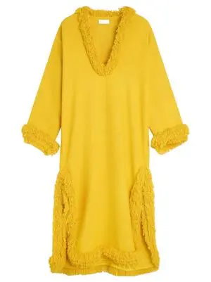 Celine Viscose And Wool Natt Dress With Tassel Details - Jaune