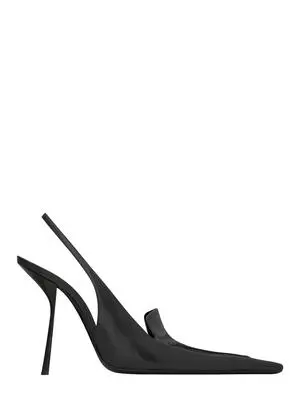 Saint Laurent Voltaire Slingback Pumps In Glazed Leather - Black