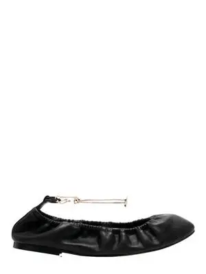 TWINSET Leather Ankle Strap Flats - Black