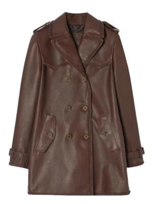 Burberry Short Fringed Leather Trench Coat - Medium Brown