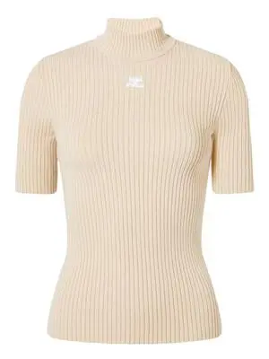 COURREGES Courreges Ribbed Turtleneck Short Sleeve Sweater Nude