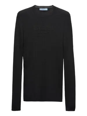 Prada Superfine Wool Crew-neck Sweater With Logo Embellishment - Black