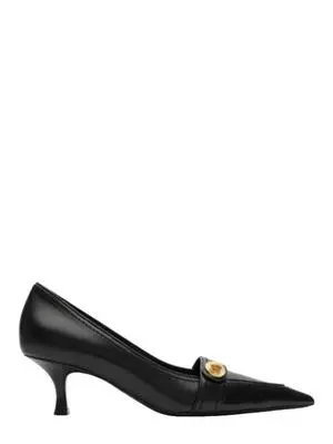 Burberry Leather Cotswolds Low Pumps With Check-engraved Buckle - Black