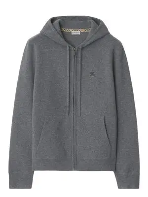 Burberry Zip-up Hooded Knitted Cardigan With Embroidered Equestrian Knight - Grey