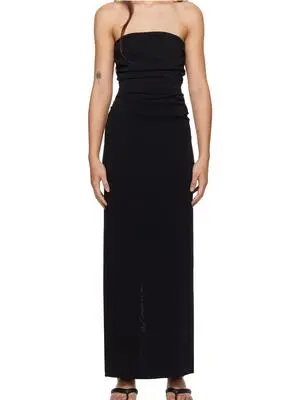 ST. AGNI Ruched Strapless Maxi Dress - Black