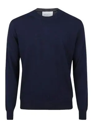 BALLANTYNE Crew Neck Fine Knit Jumper - Navy