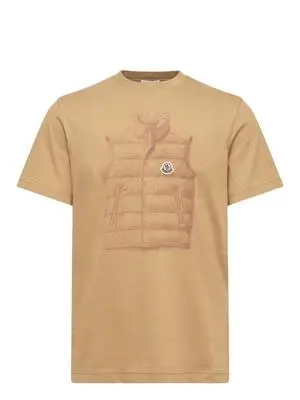 Moncler Down Jacket Print Cotton T-shirt - Nude