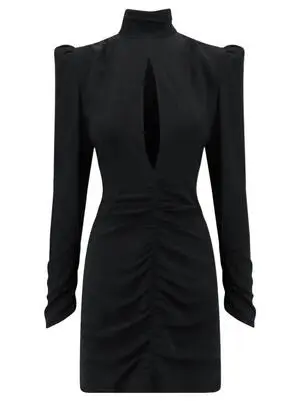 Alessandra Rich Long Sleeve Ruched Mini Dress - Black