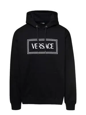 Versace Logo Drawstring Hoodie - Black