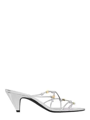 Celine Uptown Heeled Mule In Goatskin And Laminated Lambskin - Silver