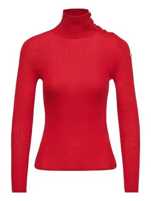 Moncler Moncler Ribbed Wool Turtleneck With Snap Button Detail Red
