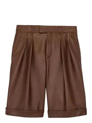 Saint Laurent Mid-rise Wide-leg Belt-loop Shorts - Oak/coffee
